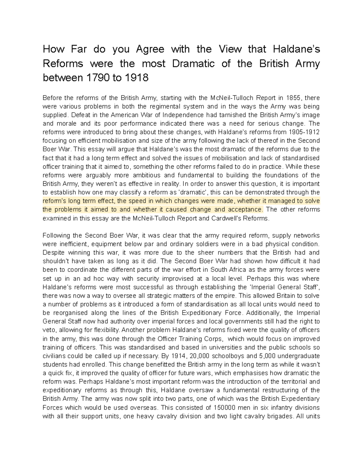 How Far do you Agree with the View that Haldane’s Reforms were the most ...