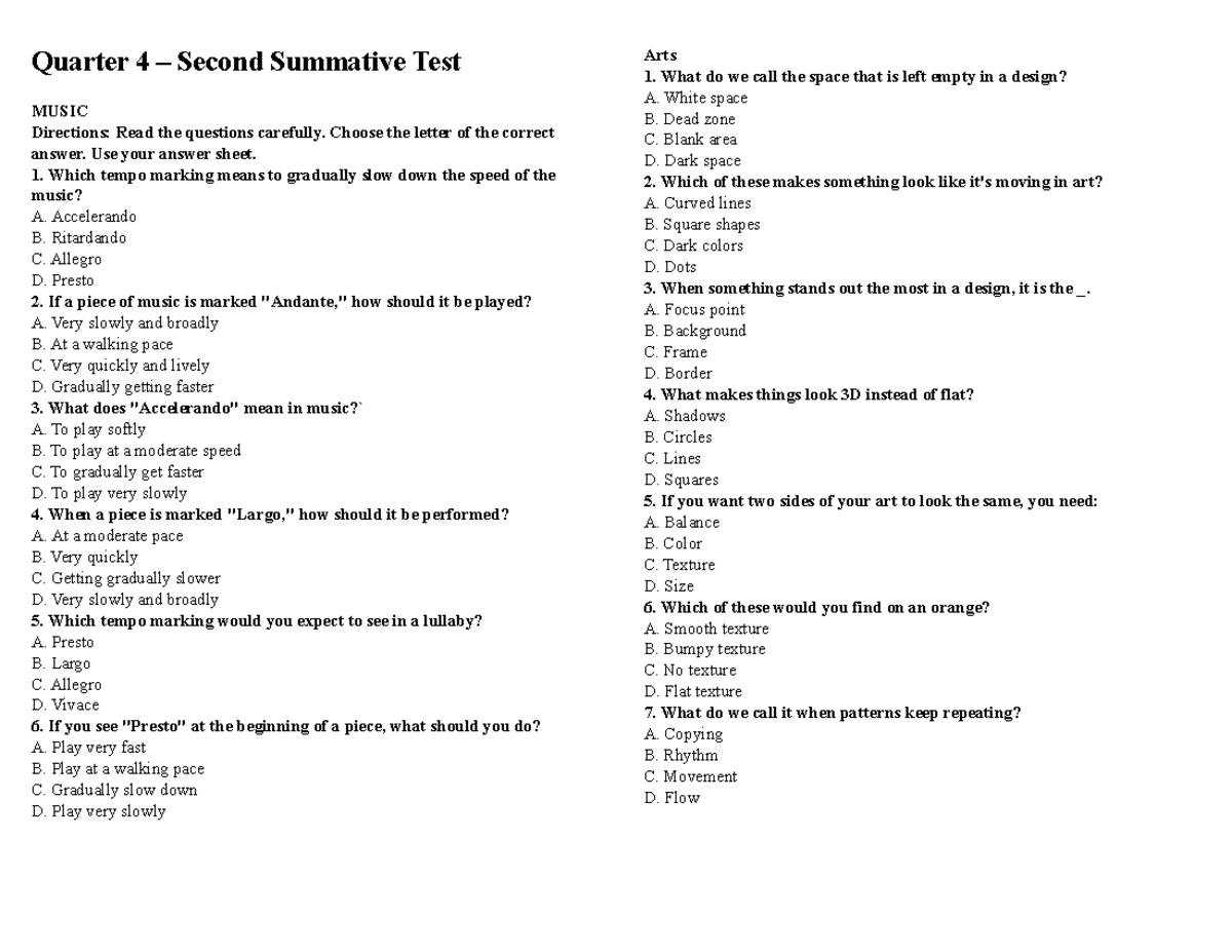 Q4 Mapeh 6 2nd Sum - It is a quarter 4 summative test for grade 6 ...