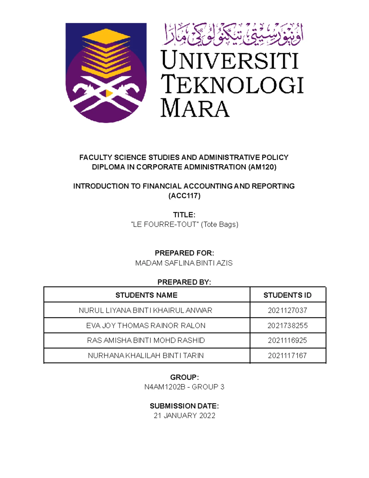 ACC116 week 14 - group assignment - GROUP ASSIGNMENT ACC 116 ...