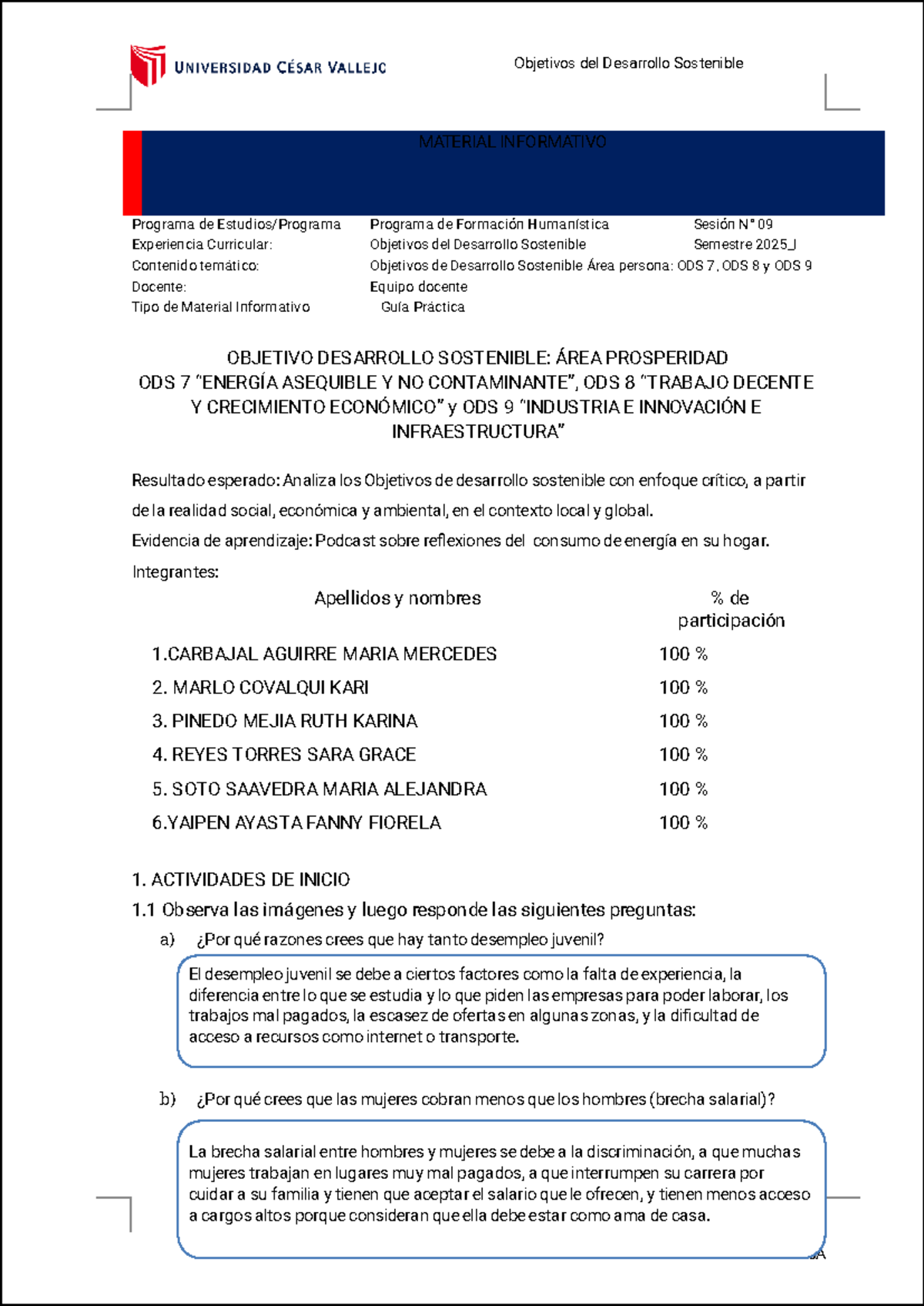 Guía Práctica N° 09: Objetivos de Desarrollo Sostenible ODS 7, 8 y 9 - Studocu