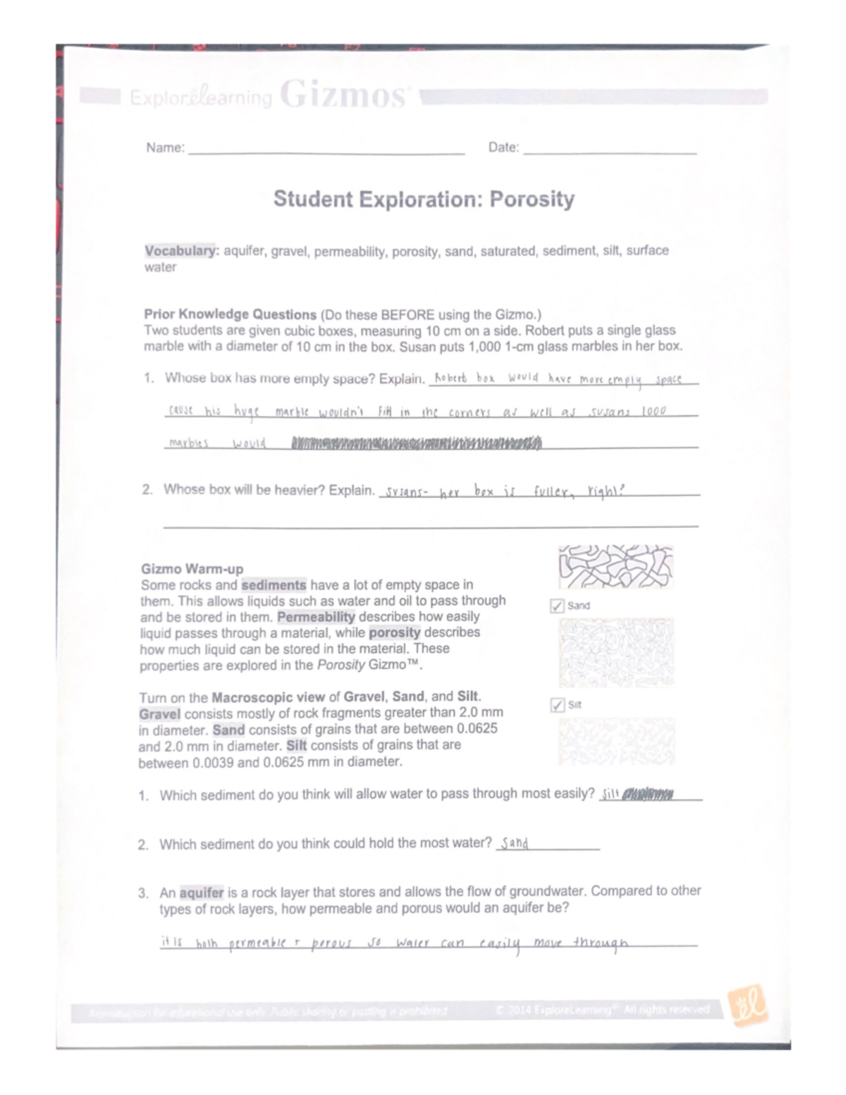Student Exploration Porosity - ) Two students are given cubic boxes ...
