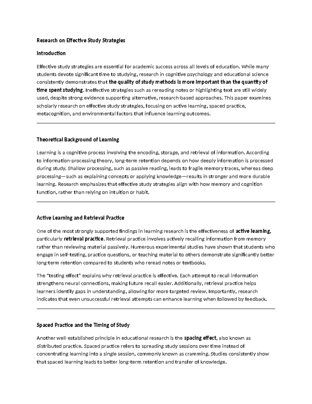 Effective Study Strategies: Insights from Cognitive Research - Studocu