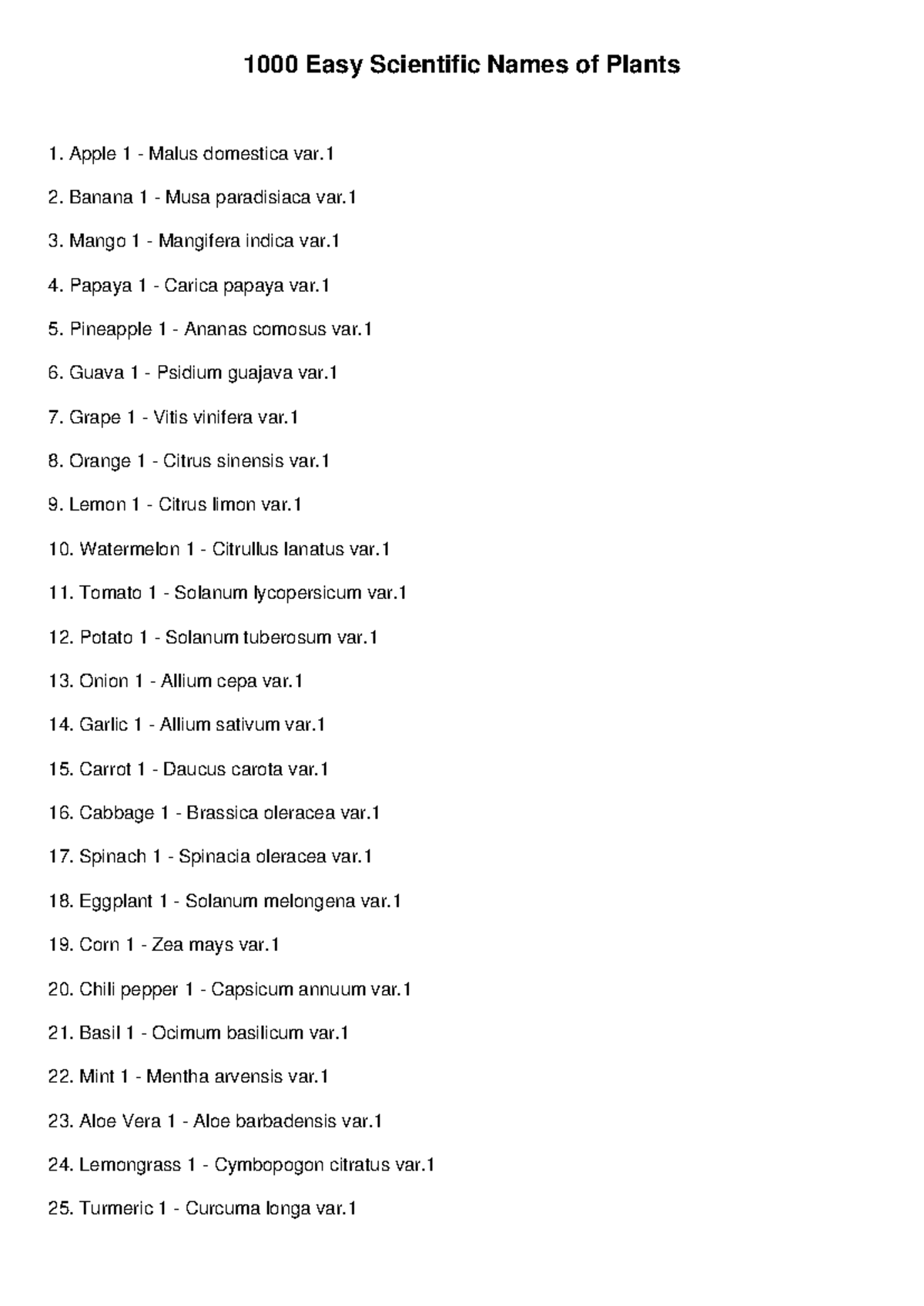 1000 Easy Plant Scientific Names - Varieties Included - Studocu
