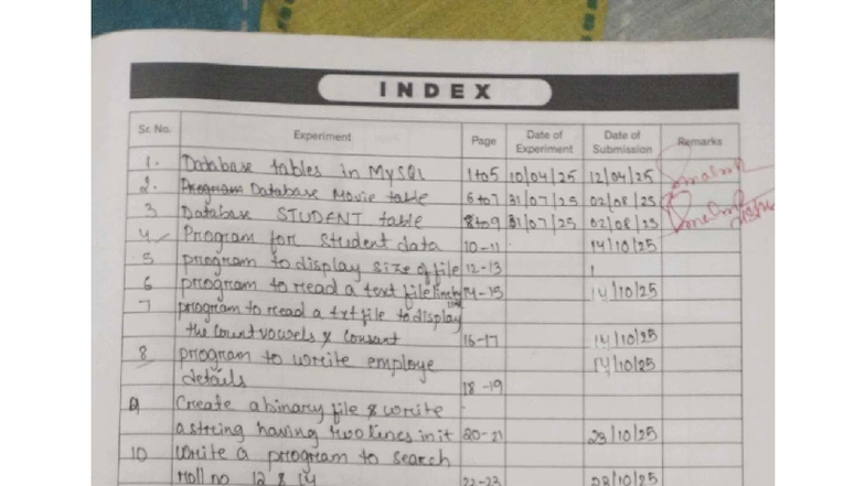 CS Record: Experiment Notes on Database and File Handling - Studocu