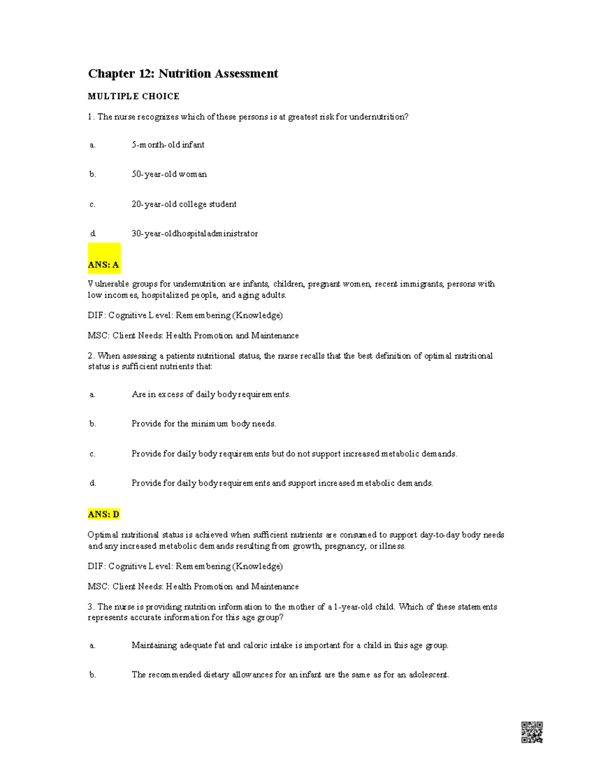 Nutrition Assessment: Exam 2 Study Guide for NUR 300 - Studocu