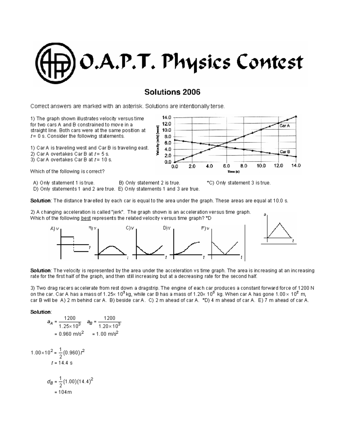 2006 exam solution - 2006 physics exam answers - Solutions 2006 Correct ...