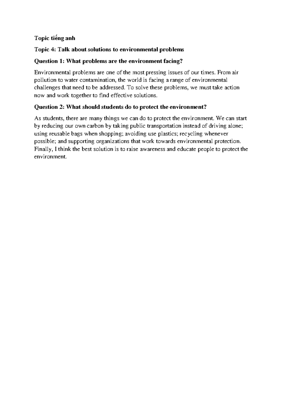2. topic tiếng anh - Topic tiếng anh Topic 4: Talk about solutions to ...