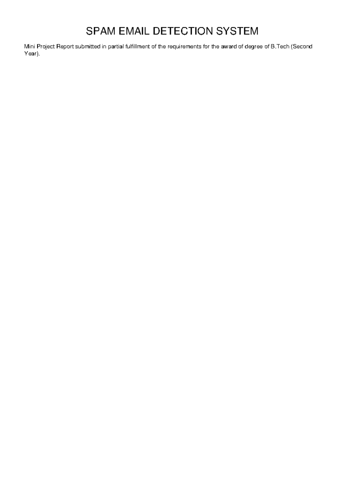 SPAM EMAIL DETECTION SYSTEM Mini Project Report (B.Tech) - Studocu