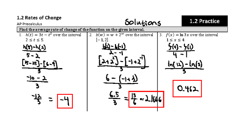 1.2 Rates of Change AP Precalculus Worksheet Solutions - Studocu