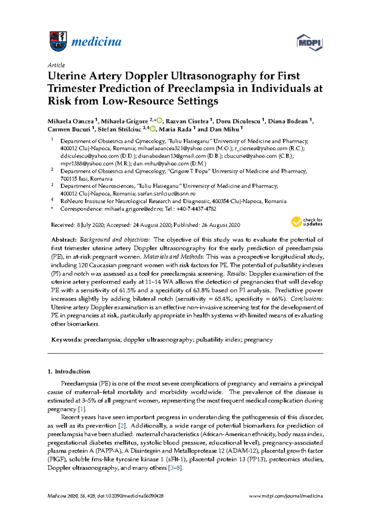 Medicina 56: Uterine Artery Doppler for Early Preeclampsia Prediction ...