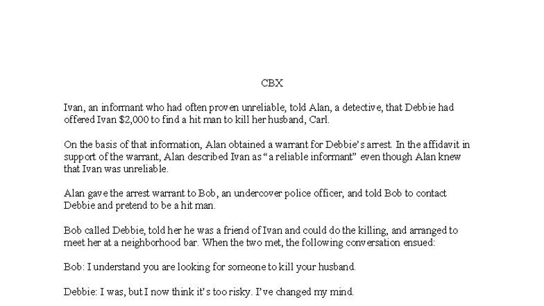 CBX Case Study: Legal Analysis of Debbie's Arrest and Charges - Studocu
