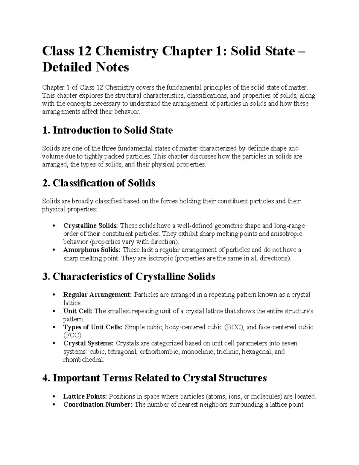 Class 12 Chemistry Chapter 1: Solid State Comprehensive Notes - Studocu