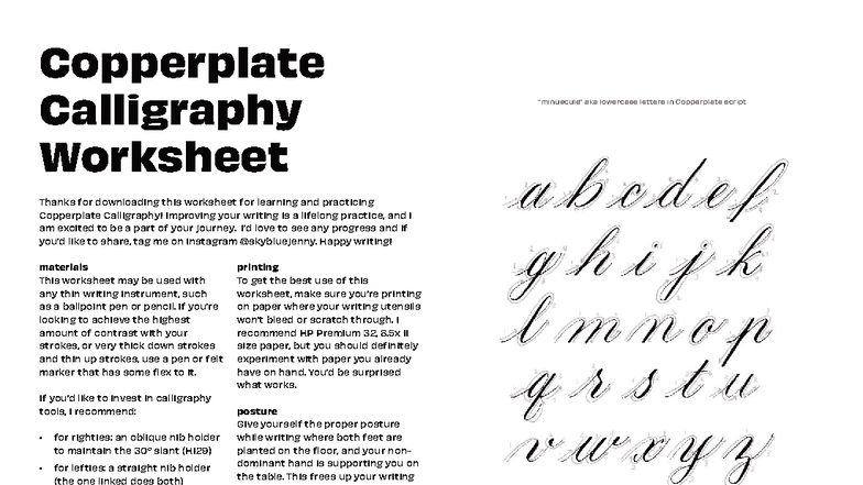 Copperplate Calligraphy Worksheet (551440307) - Lowercase Letters ...