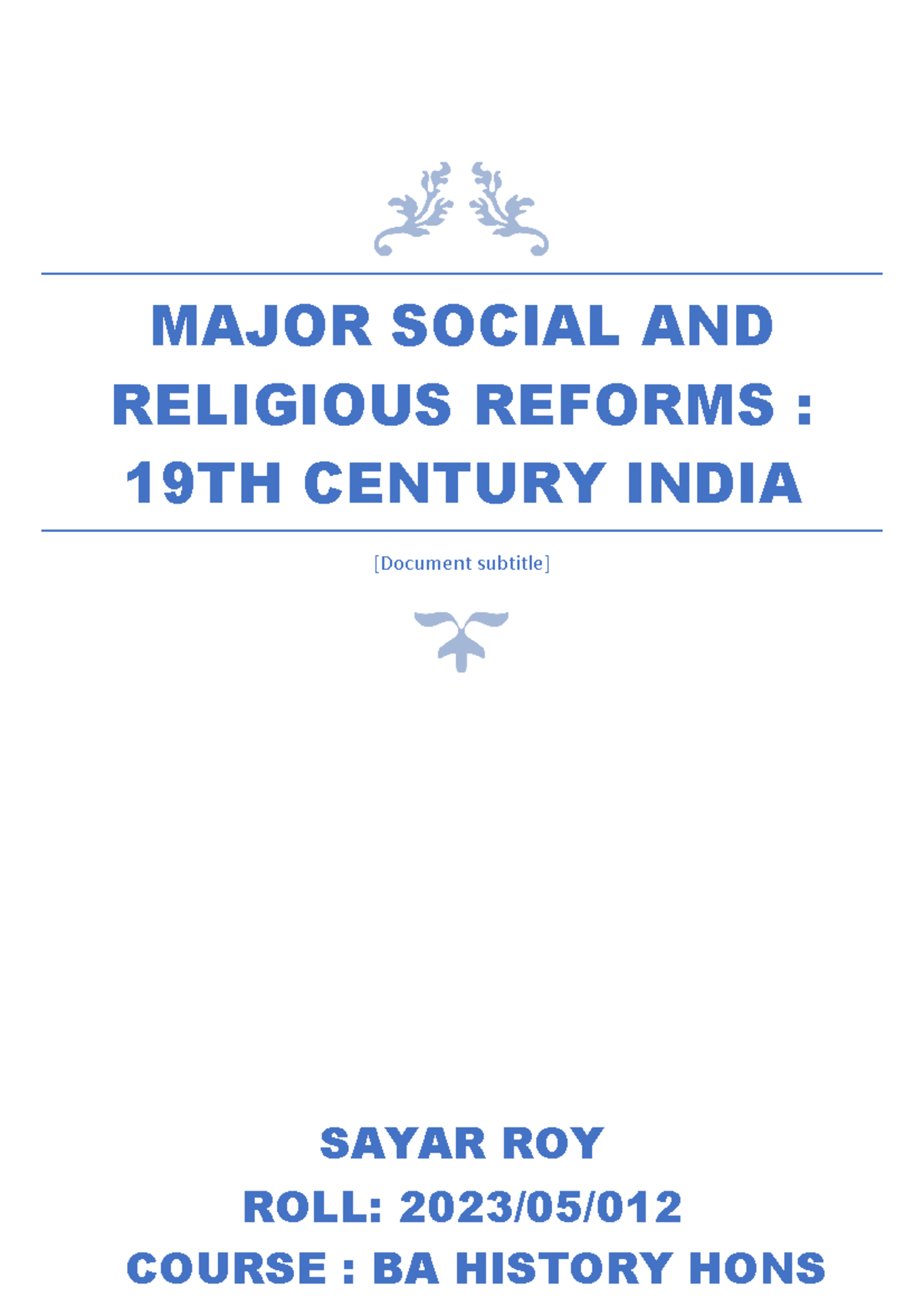 BA HISTORY HONS: Major Social & Religious Reforms in 19th Century India ...