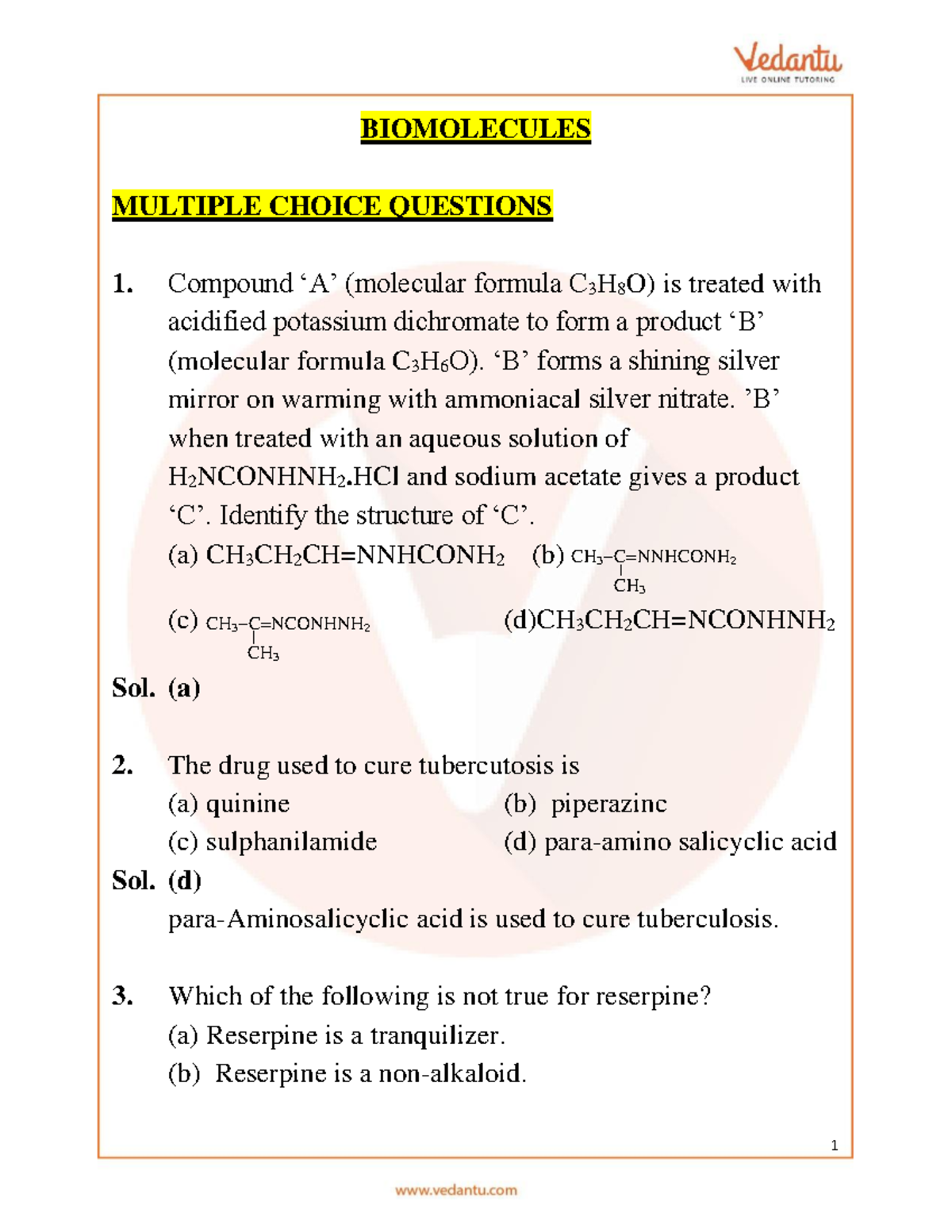 Chemistry Biomolecules JEE Main Questions FREE PDF Download ...