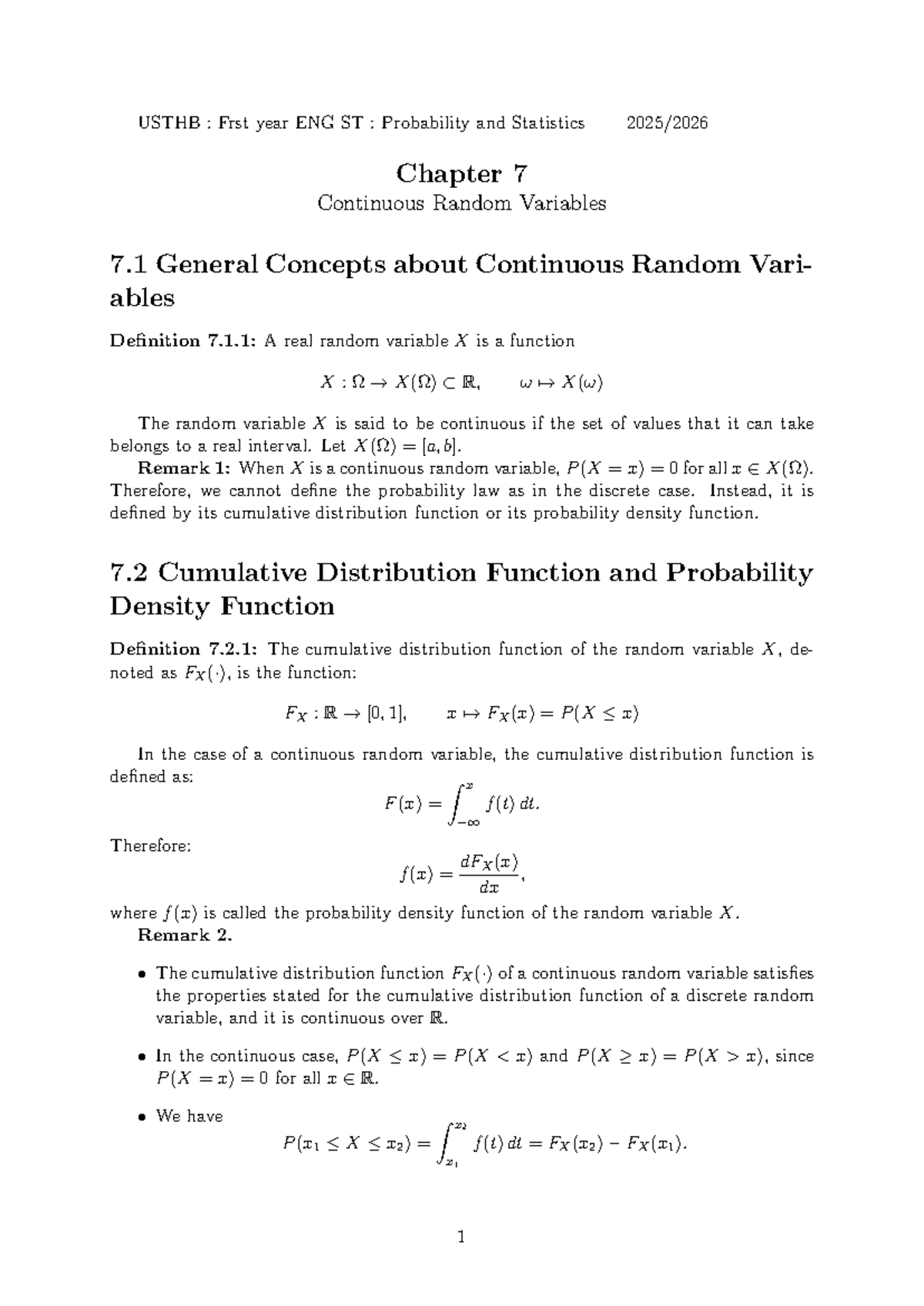 USTHB: First Year ENG ST - Probability & Statistics Chapter 7 ...