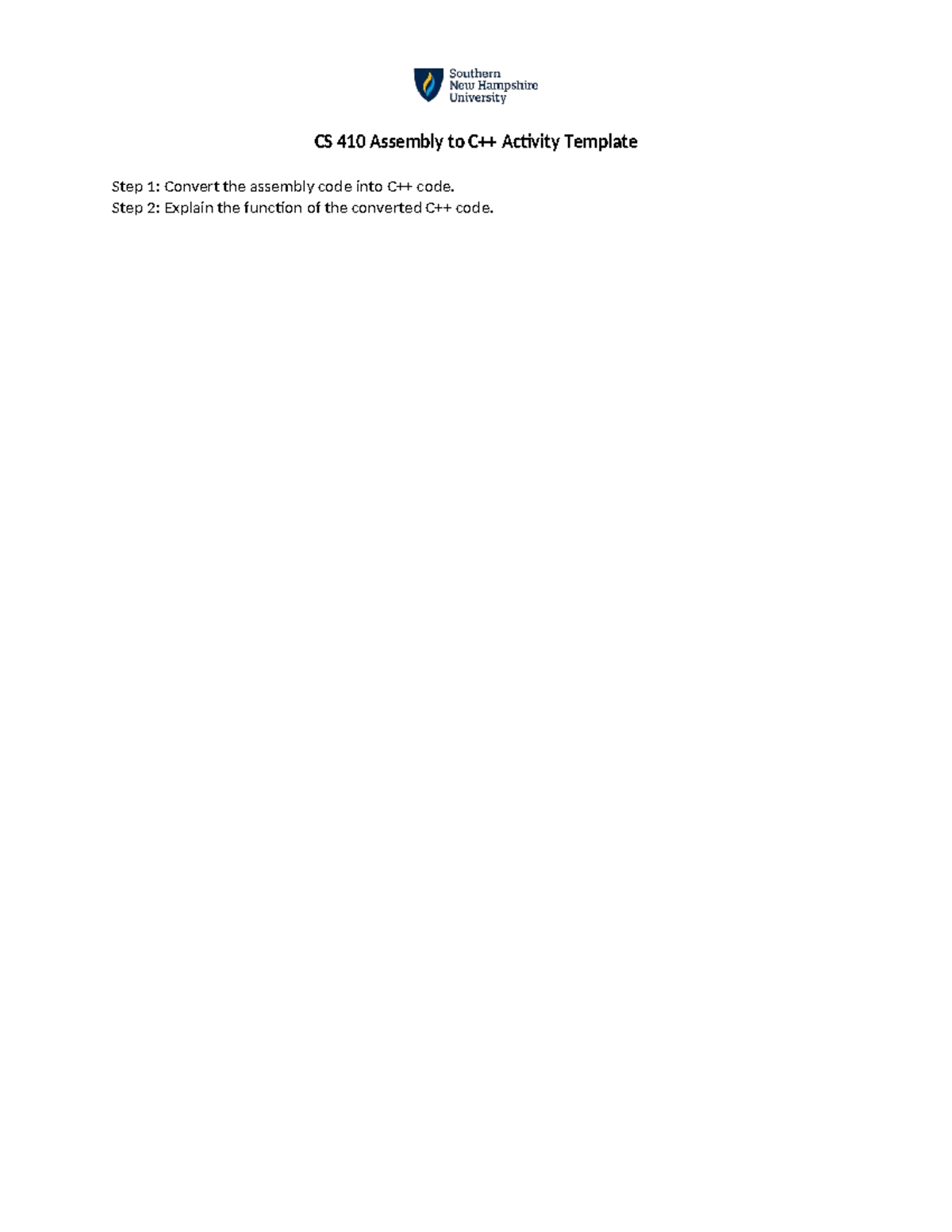 CS 410 Assembly to C++ Activity Template: Conversion & Explanation - Studocu