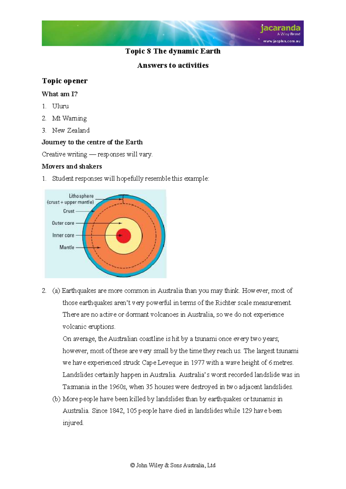 Topic 8: The Dynamic Earth - Answers to Activities (Sol-0596) - Studocu