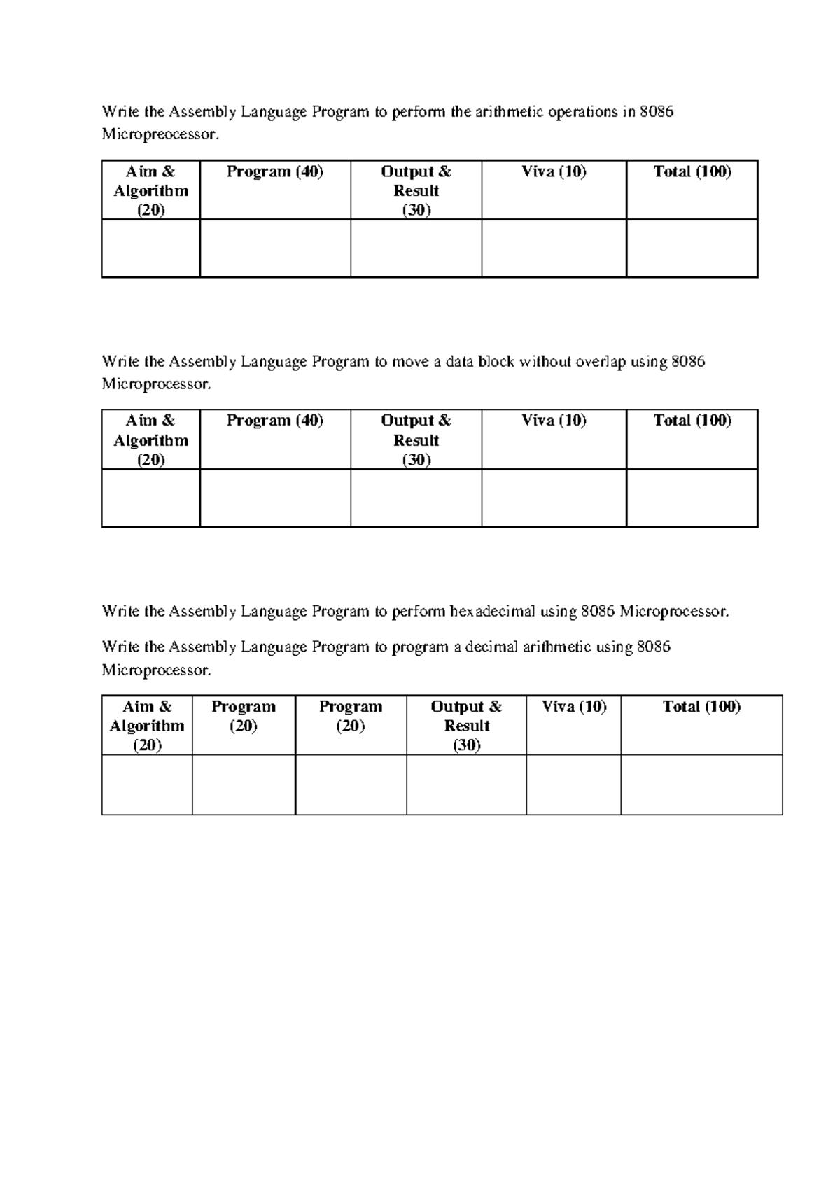 Assembly Language Programs for 8086 Microprocessor Operations - Studocu