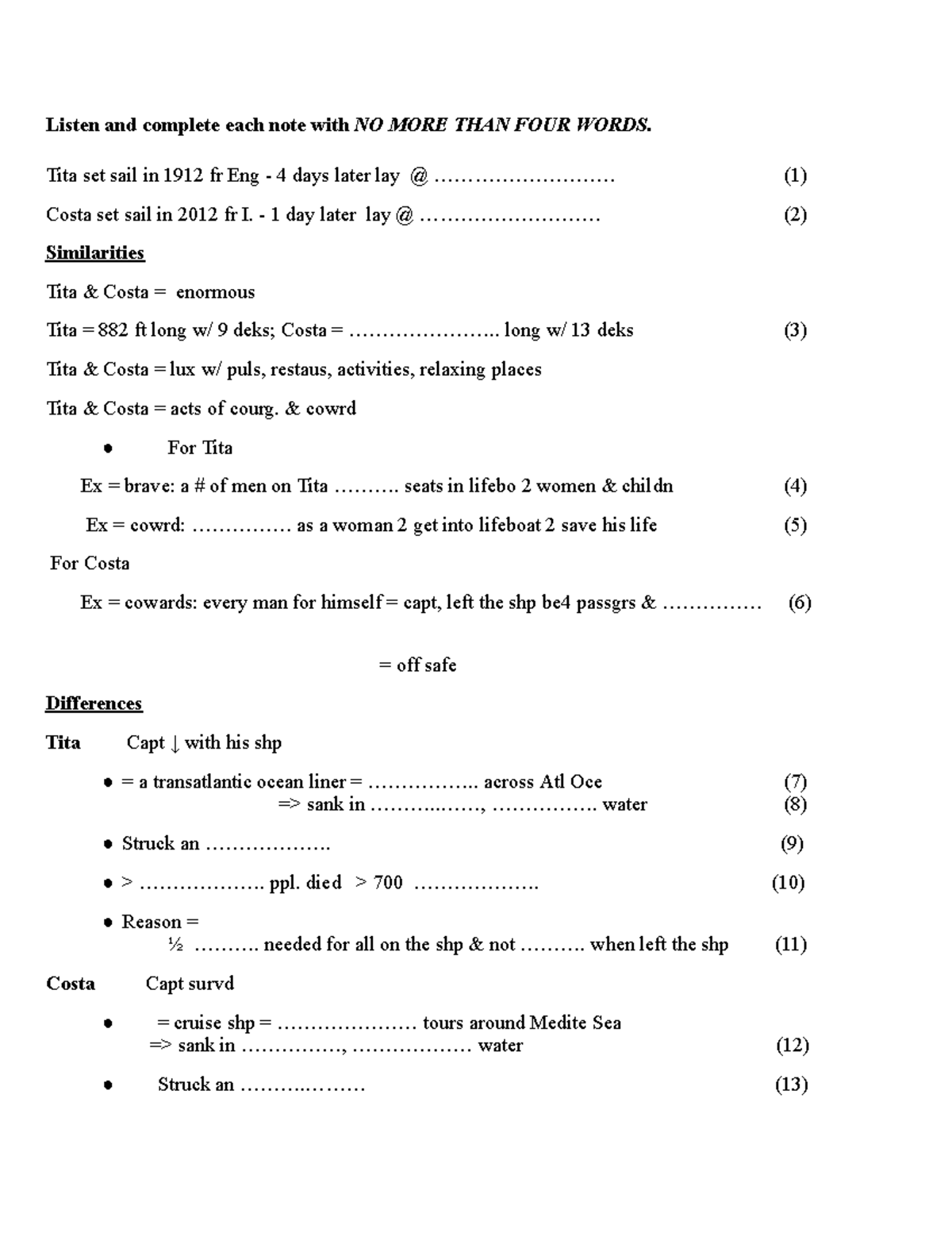 Titanic vs. Concordia: Key Comparisons and Notes - Studocu
