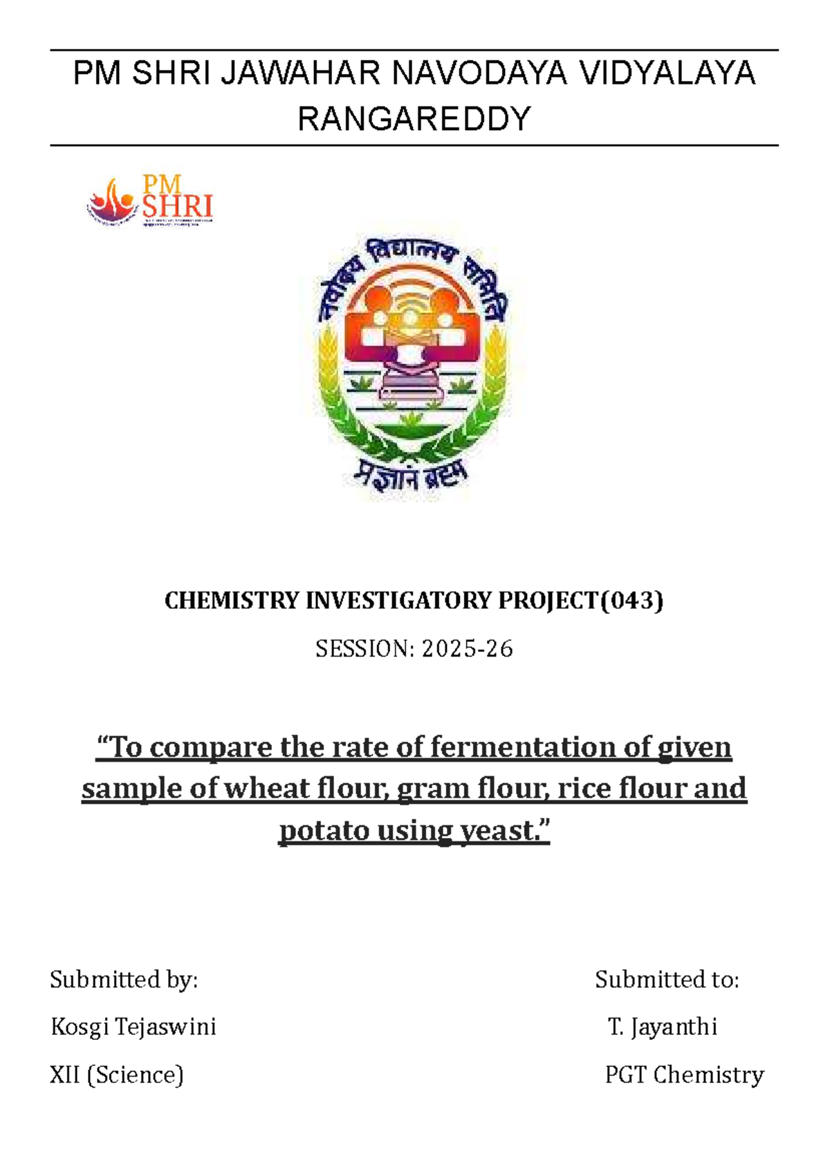Chemistry Investigatory Project (043): Fermentation Rate Comparison of ...