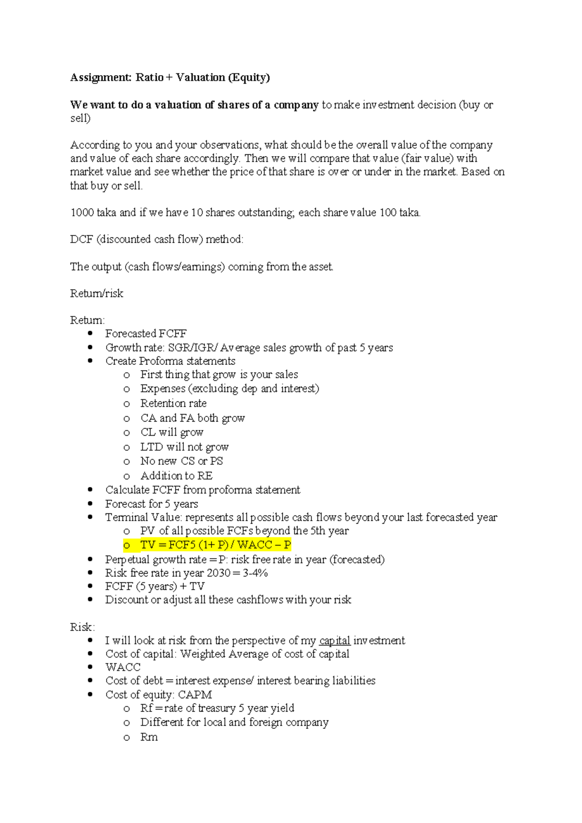 Equity Valuation Assignment: Ratio Analysis & DCF Method - Studocu