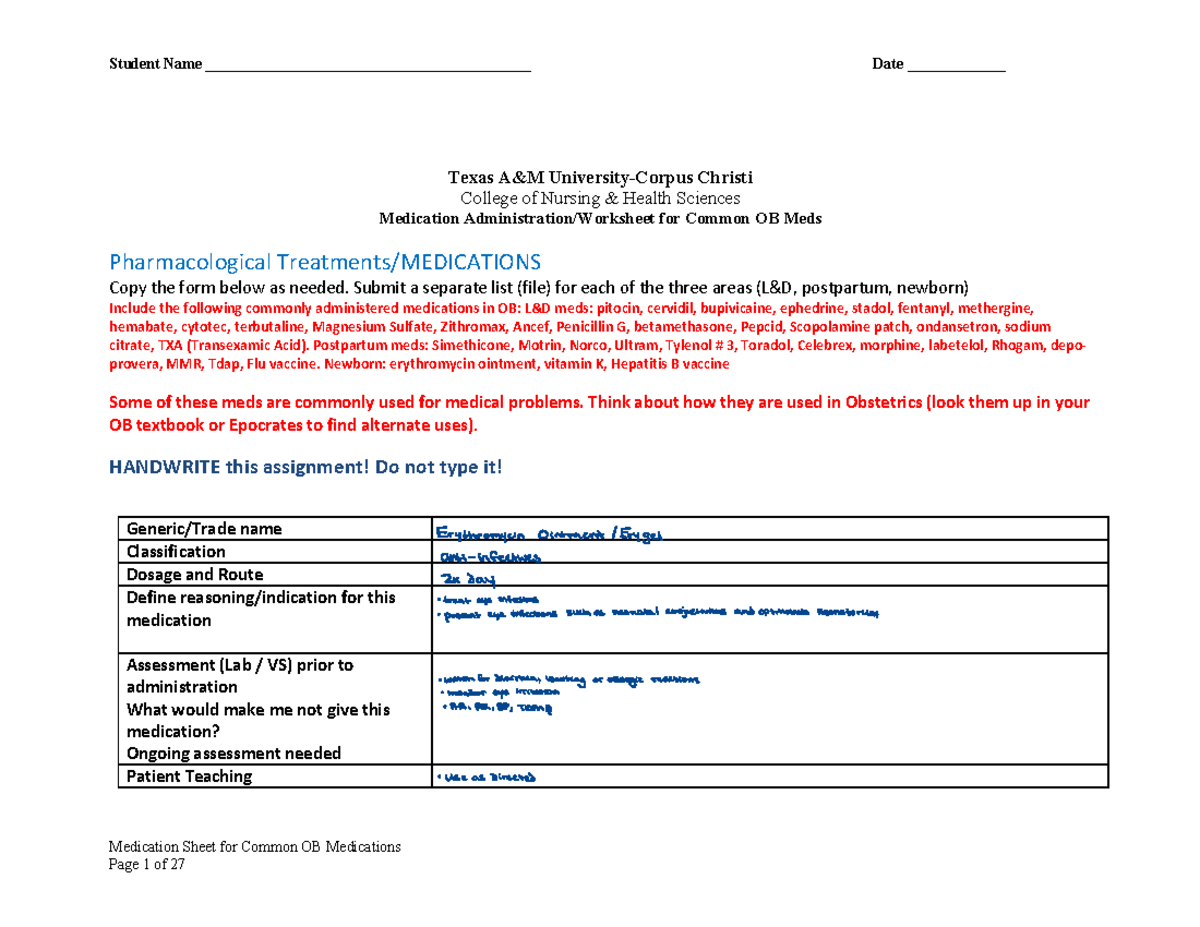 Common OB Medications: A Comprehensive Admin Guide for Newborns - Studocu