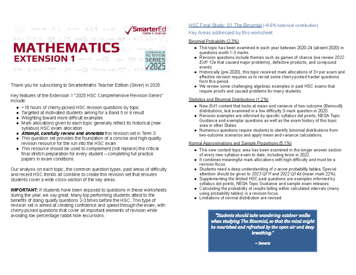 2025 HSC EXT1 S1 Final Study: Probability & Statistics Revision - Studocu
