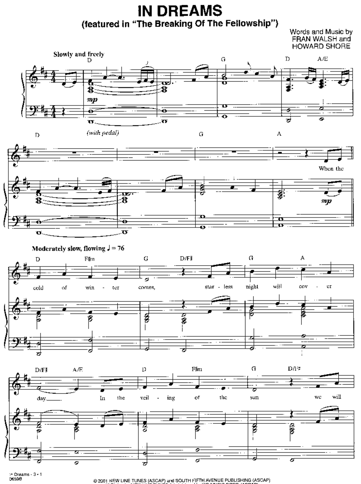 In Dreams Sheet Music for Piano - FRAN WALSH & HOWARD SHORE - Studocu