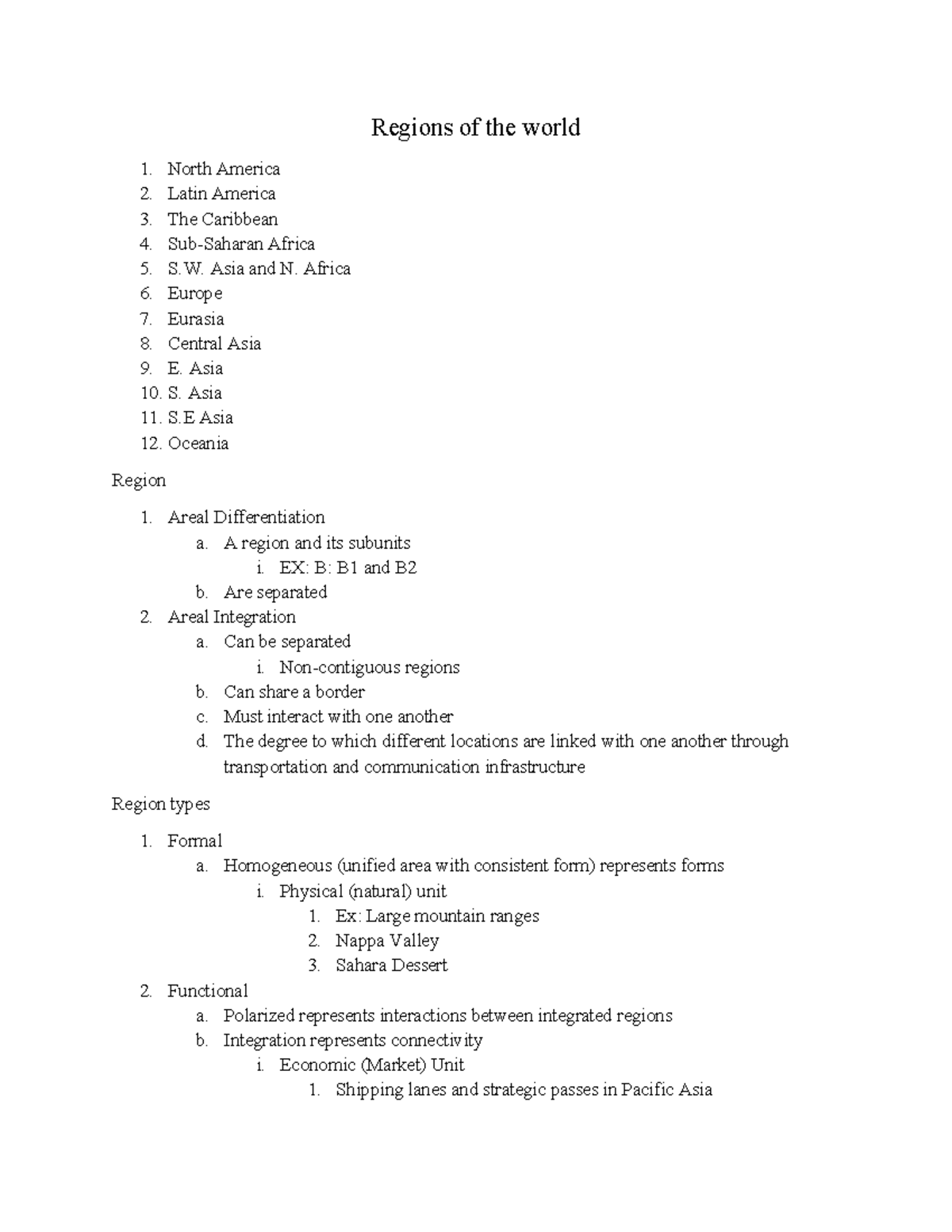Regions of the World: Areal Differentiation & Integration Overview ...