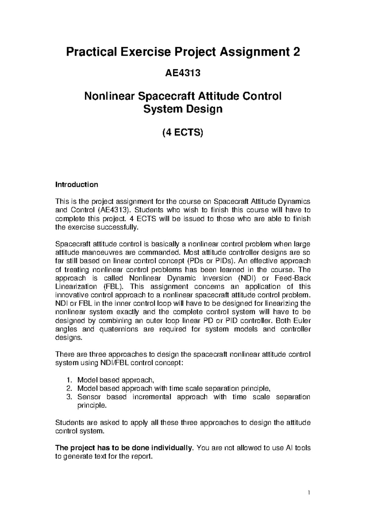 AE4313 Project Assignment 2: Nonlinear Spacecraft Attitude Control ...