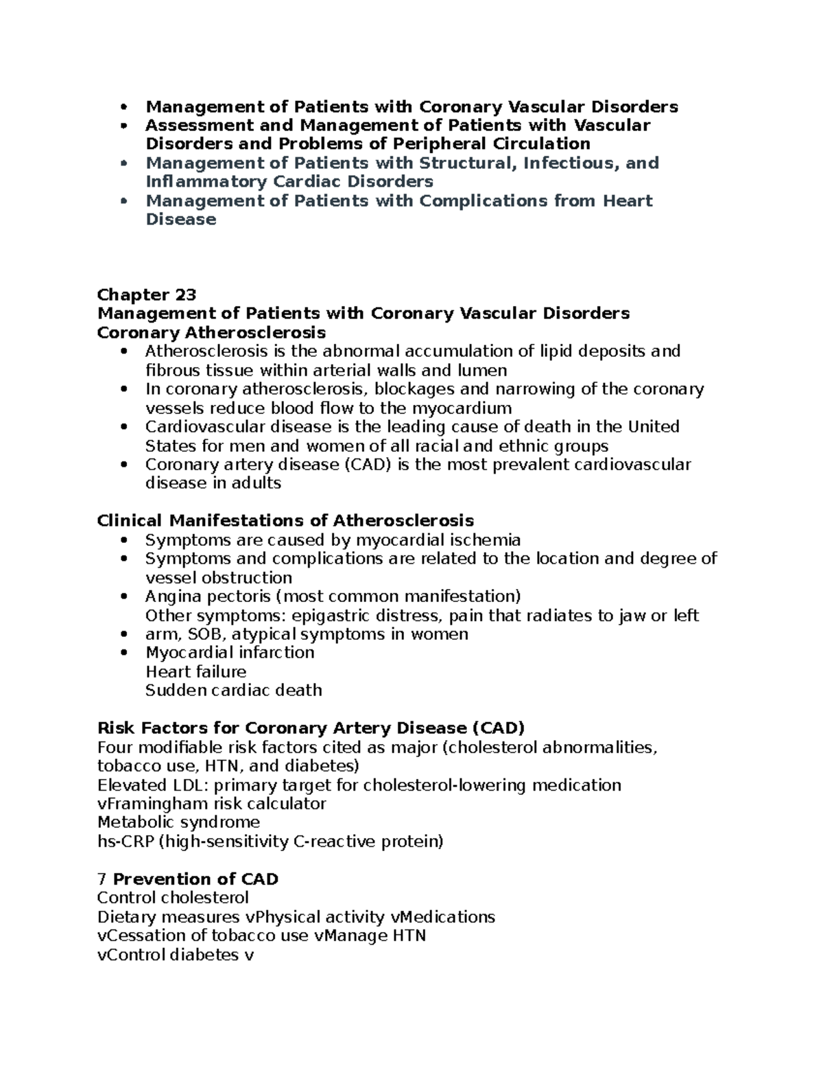 Chapters 23, 24, 25 & 26 - Notes from class lecture - Management of ...