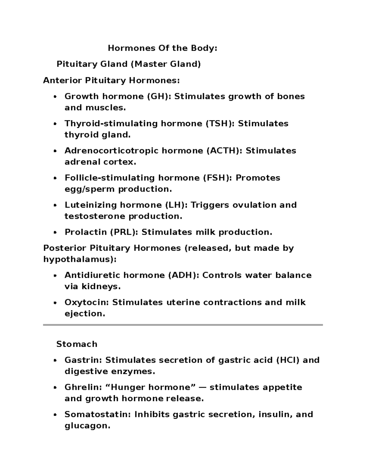 Hormones of the Body: Anterior & Posterior Pituitary Functions - Studocu