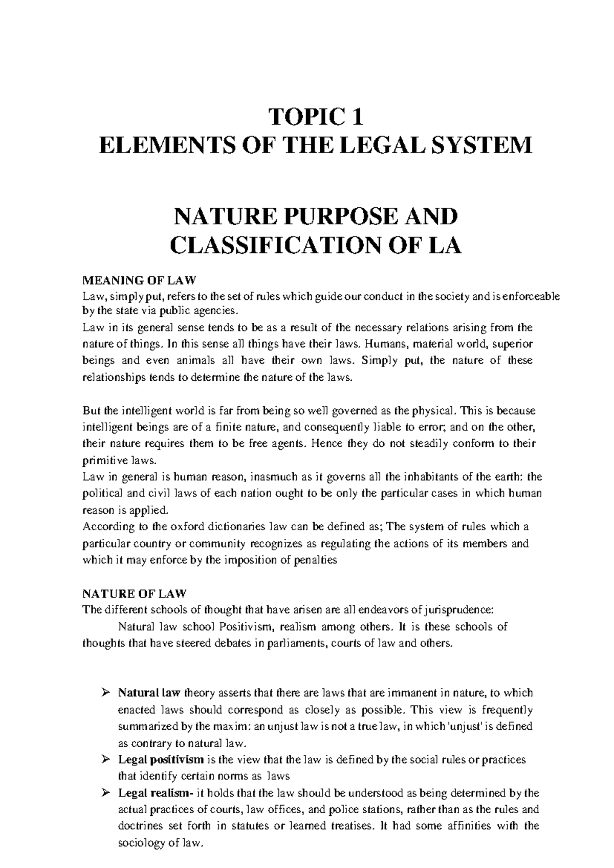 Topic 1: Understanding the Nature and Classification of Law in Legal ...