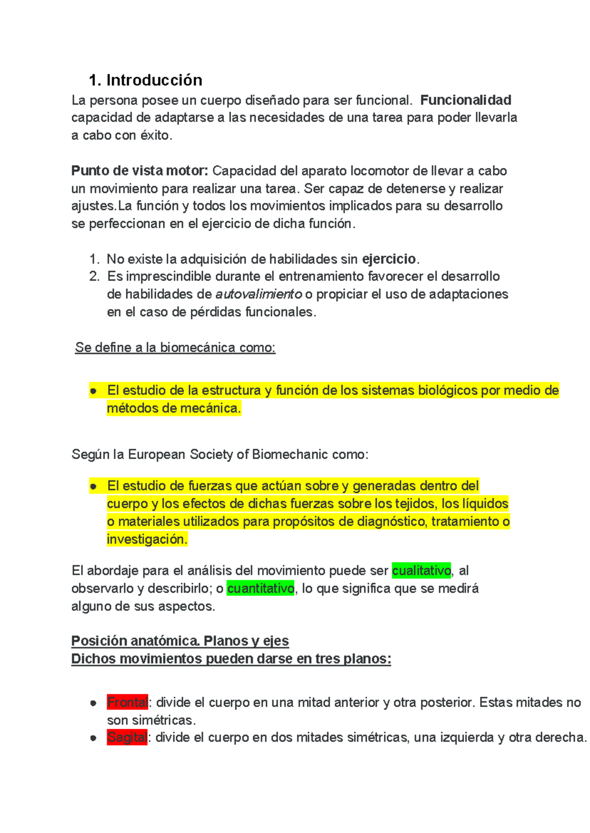 Modulo 1 biomecanica - 1. Introducción La persona posee un cuerpo ...