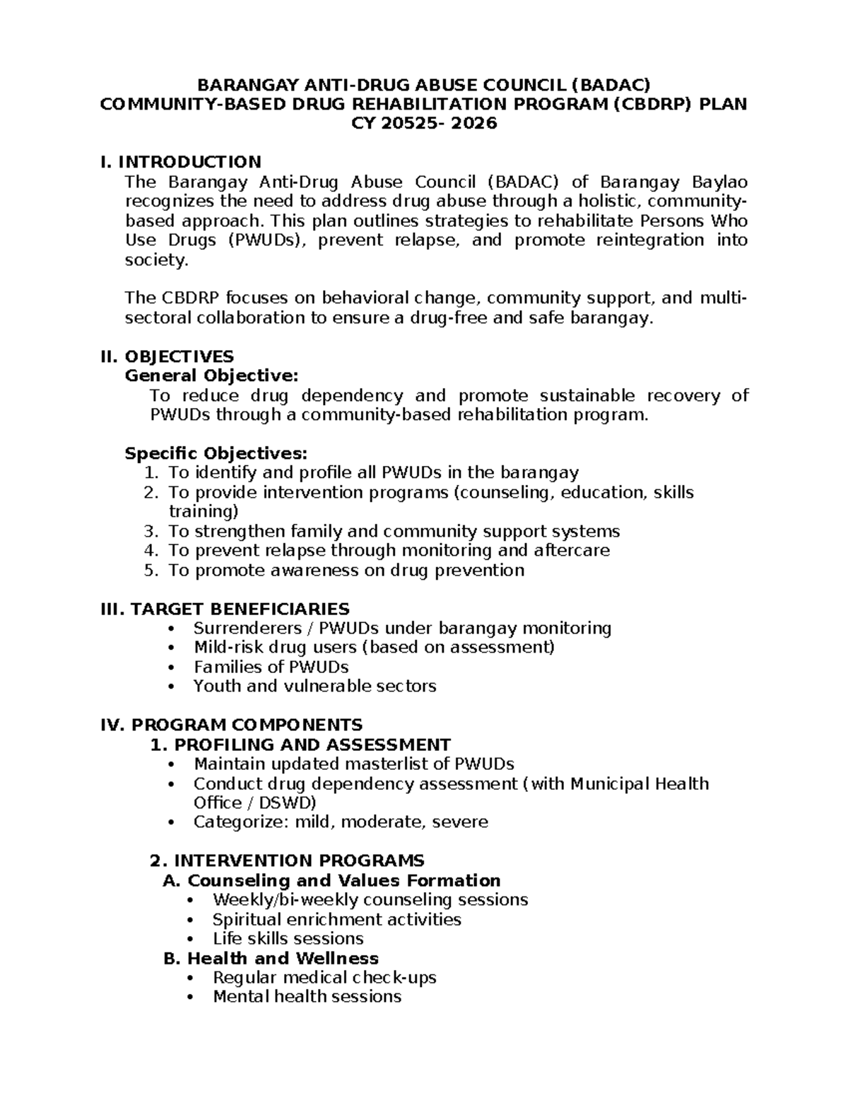 BADAC CBDRP Plan 2026: Community-Based Drug Rehabilitation Strategies ...