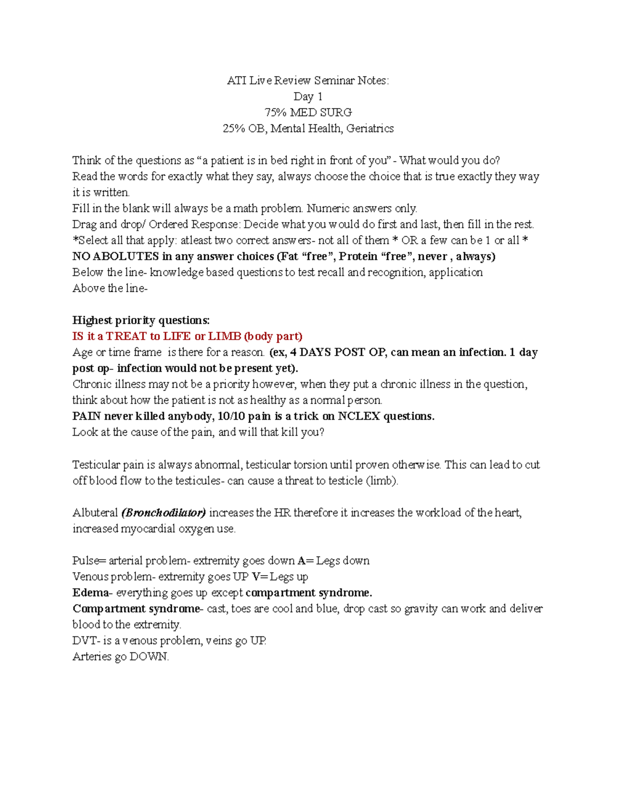 ATI Live Review Seminar Notes: Med Surg & Mental Health Overview - Studocu