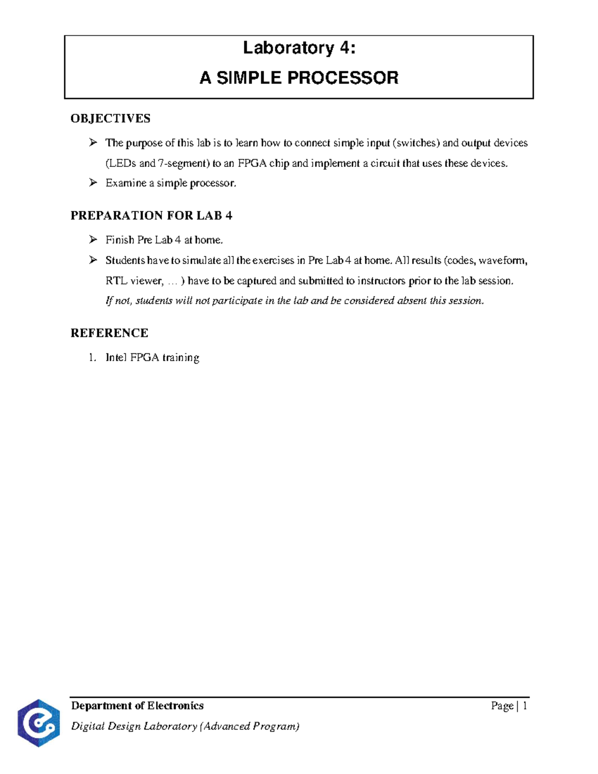 Lab 4: Simple Processor Design and Implementation (Digital Design ...