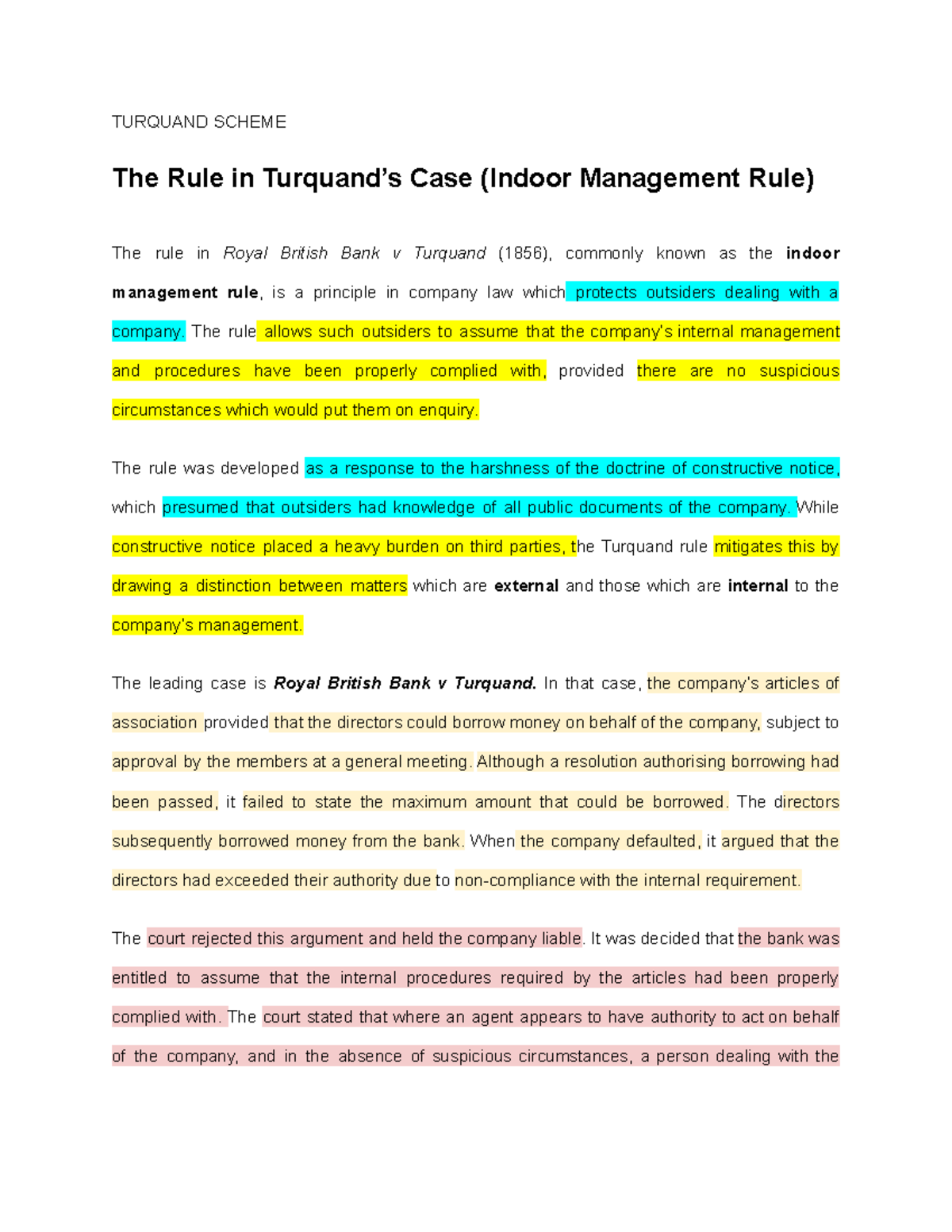 Turquand Scheme: Understanding the Indoor Management Rule - Studocu