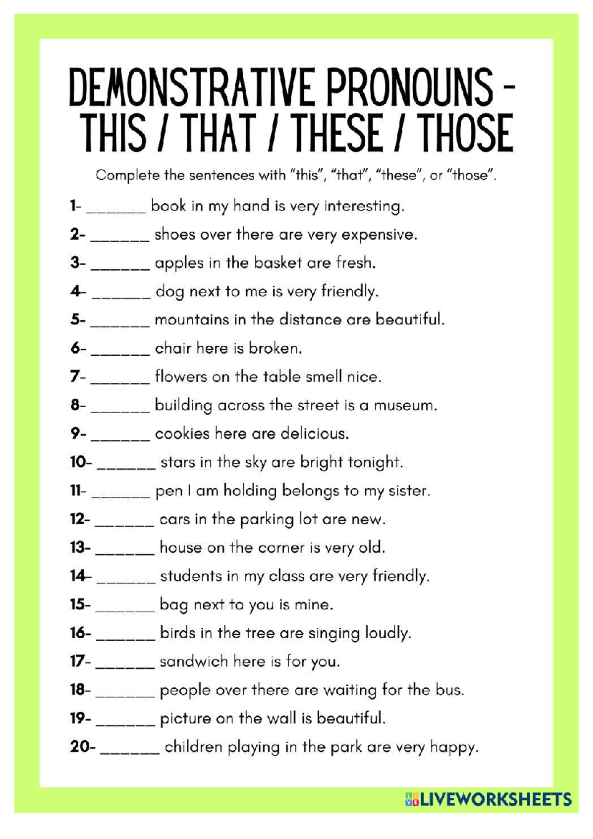Worksheet 8372628 - Demonstrative Pronouns Practice - Studocu