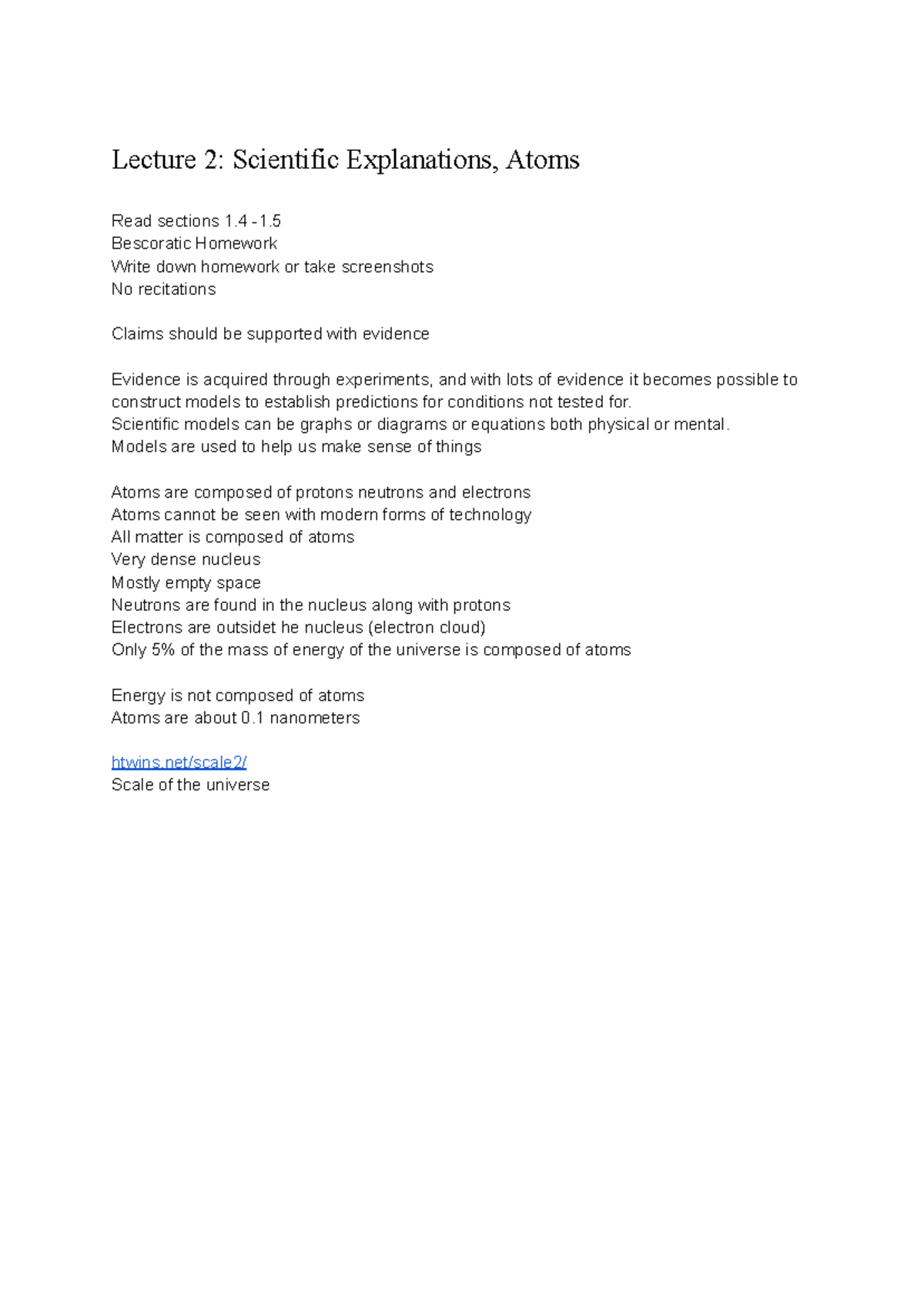 Chem 141 Lecture Notes: Scientific Explanations & Atoms - Studocu
