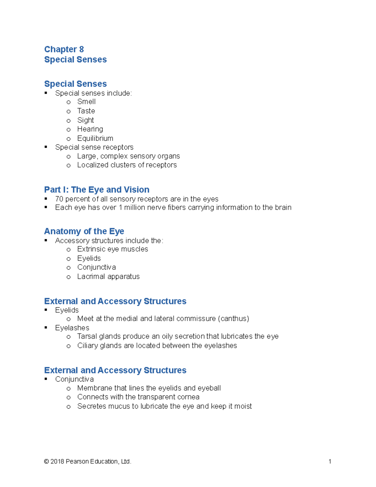 Summary notes for chapter 8: Special senses - Studocu