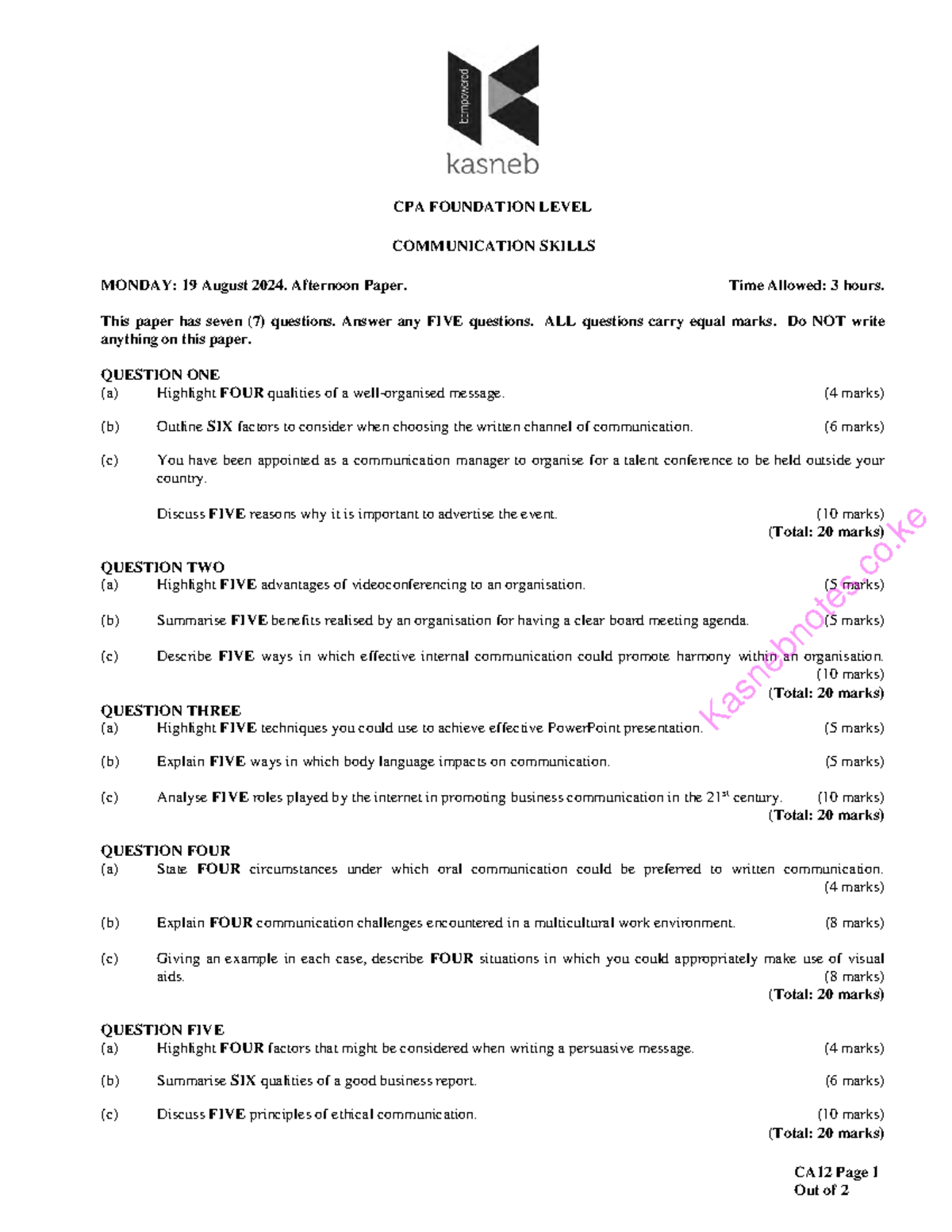 Comm-Skills-Past-Papers-Combined-CA12-2024-2023-2022-2021 - Studocu