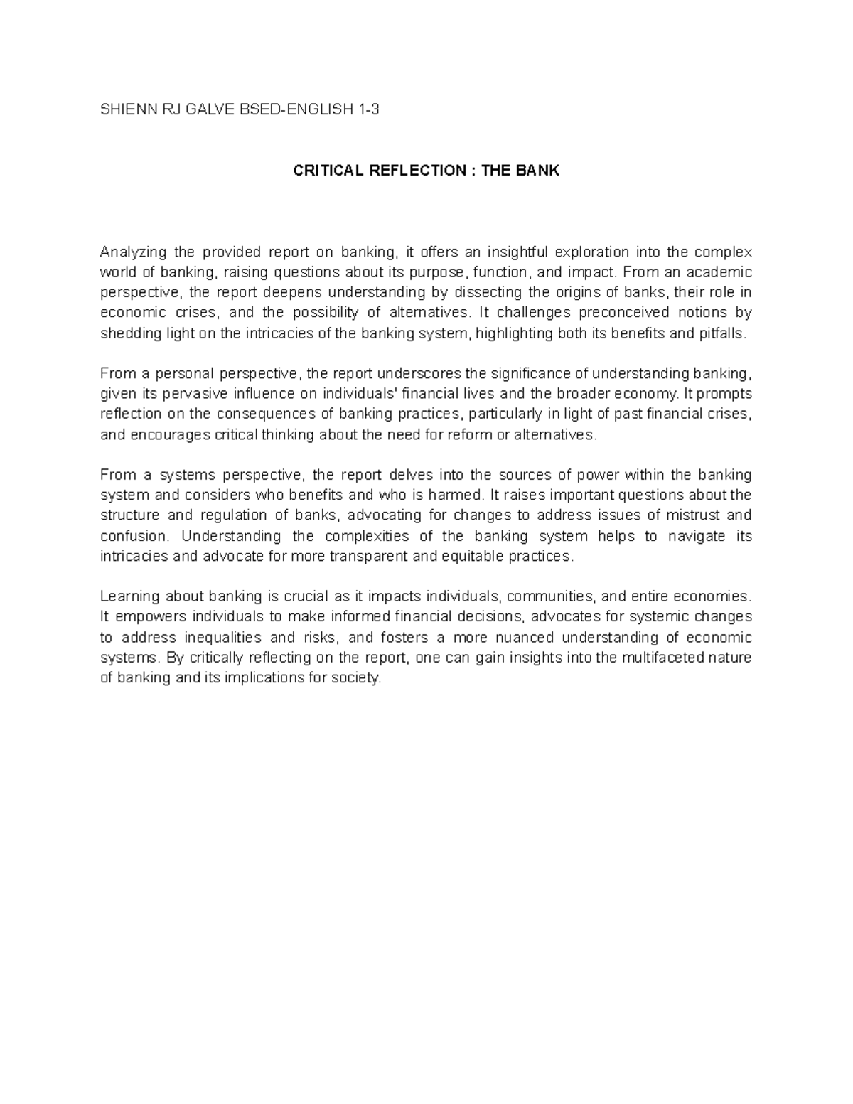 Cw Reflection - Notes - SHIENN RJ GALVE BSED-ENGLISH 1- CRITICAL ...