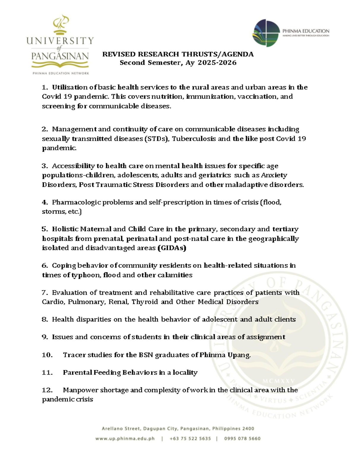 BSN Research Thrusts: Health Services & Issues in Covid-19 Pandemic ...