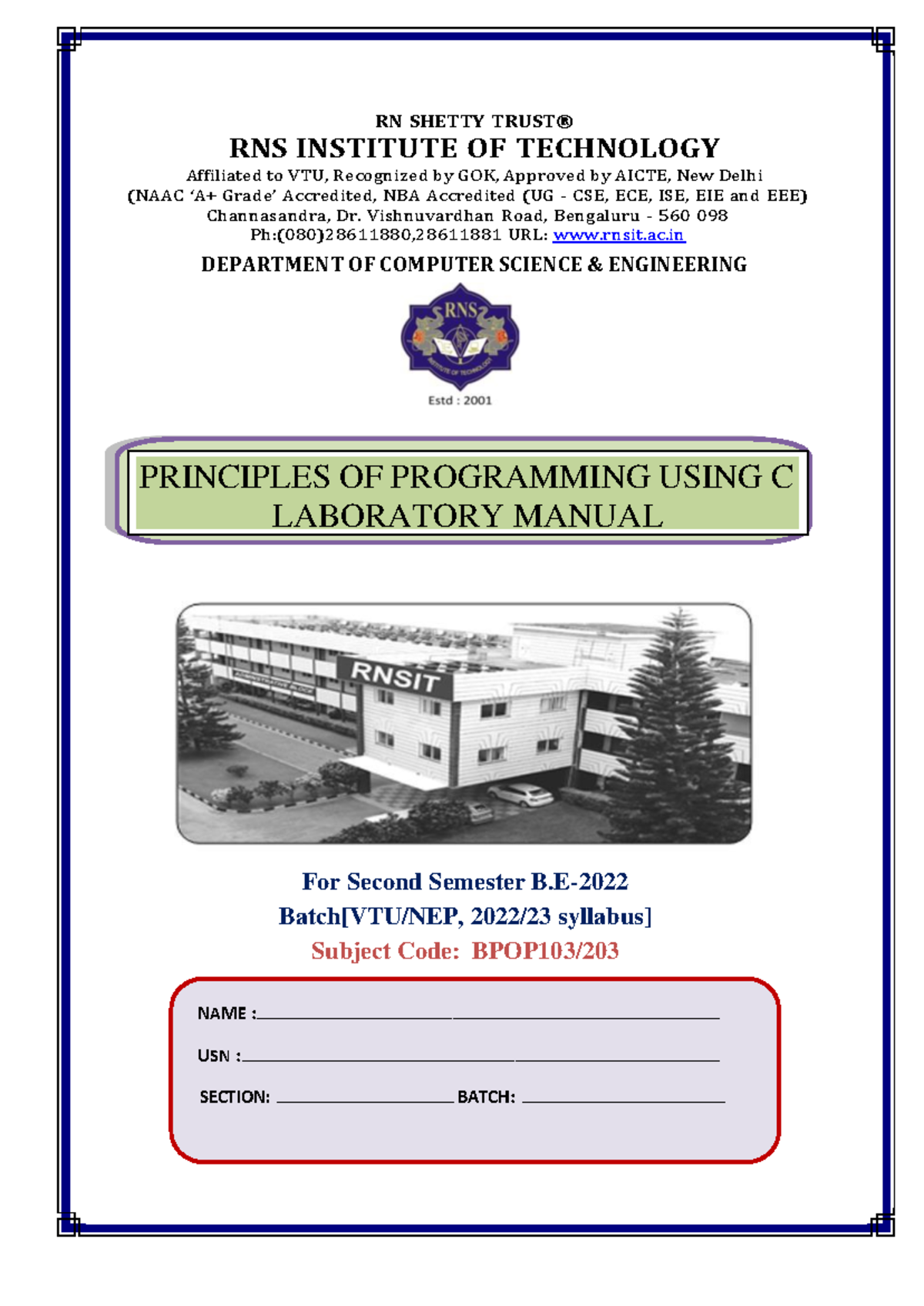 Principles of Programming Lab Manual (BPOP103/203) - Final Version ...