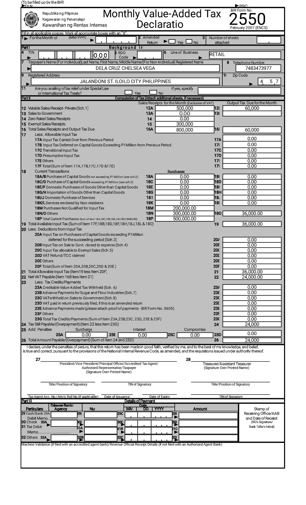 BIR Form 2550M: Monthly Tax Declaration for February 2007 - Studocu
