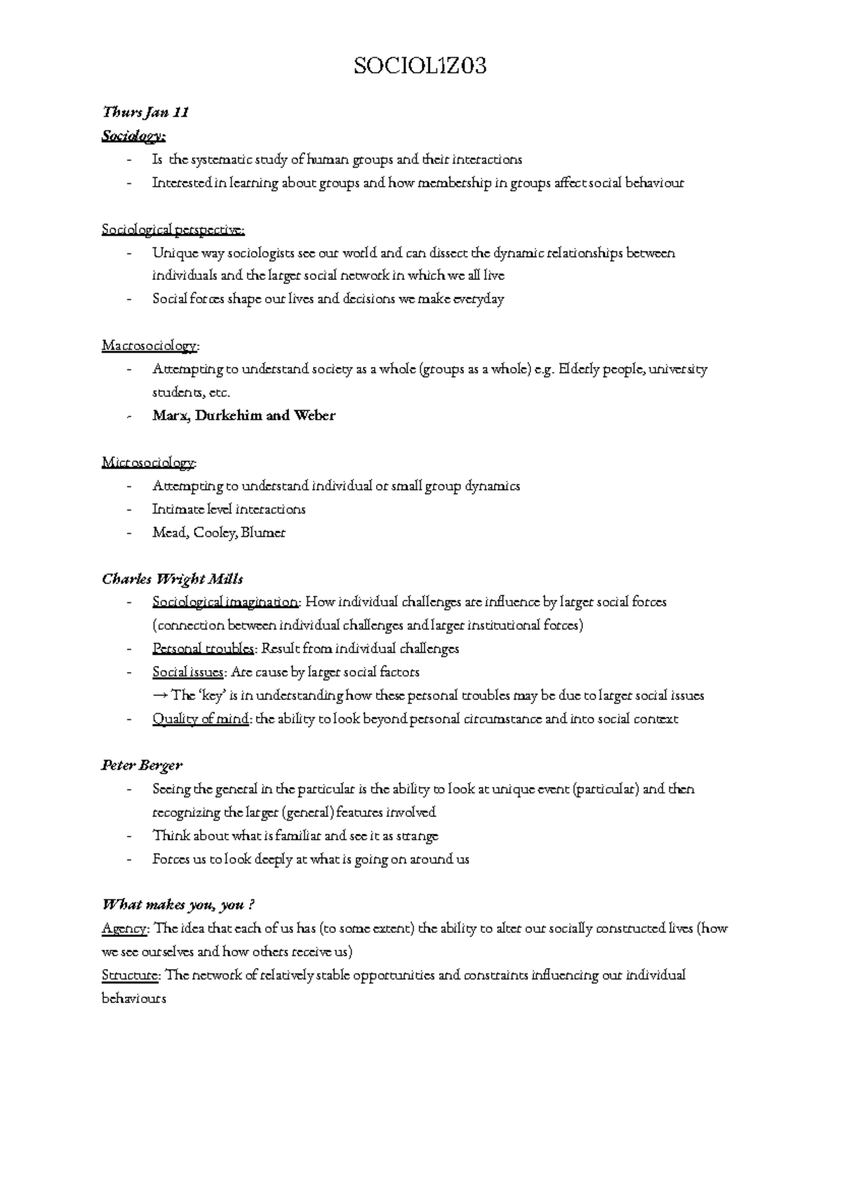 Sociol 1Z03 - Thurs Jan 11 Sociology: - Is the systematic study of ...
