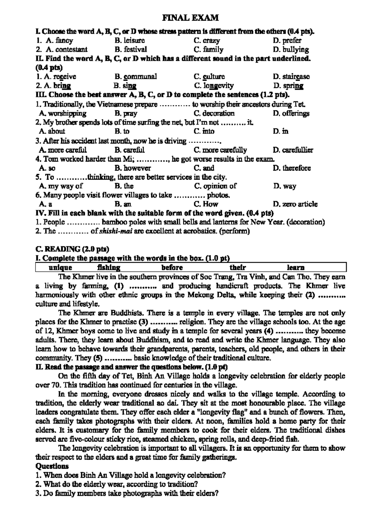 FINAL EXAM: English Language Skills Assessment - Studocu