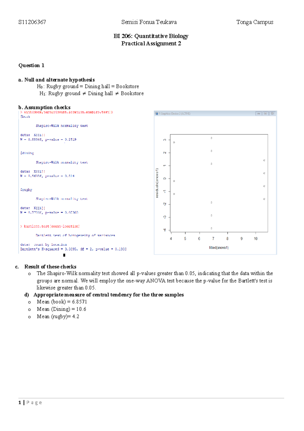 S11206367 Practical 2 BI206 - BI 206: Quantitative Biology Practical ...